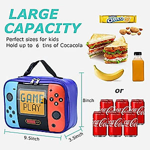 ZEGEIRI Kids Lunch Box Girls Boys Insulated Game Console Lunch Bag Back to School Reusable Leather Lunch Tote Kit-Game Play DB