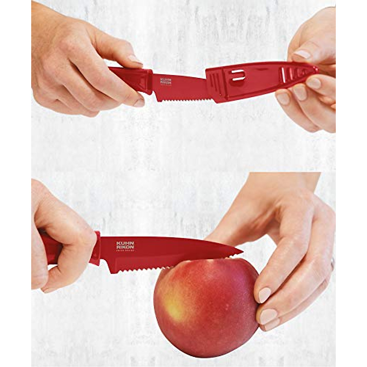 KUHN RIKON COLORI Non-Stick Serrated Paring Knife with Safety Sheath, 4 inch/10.16 cm Blade, Black