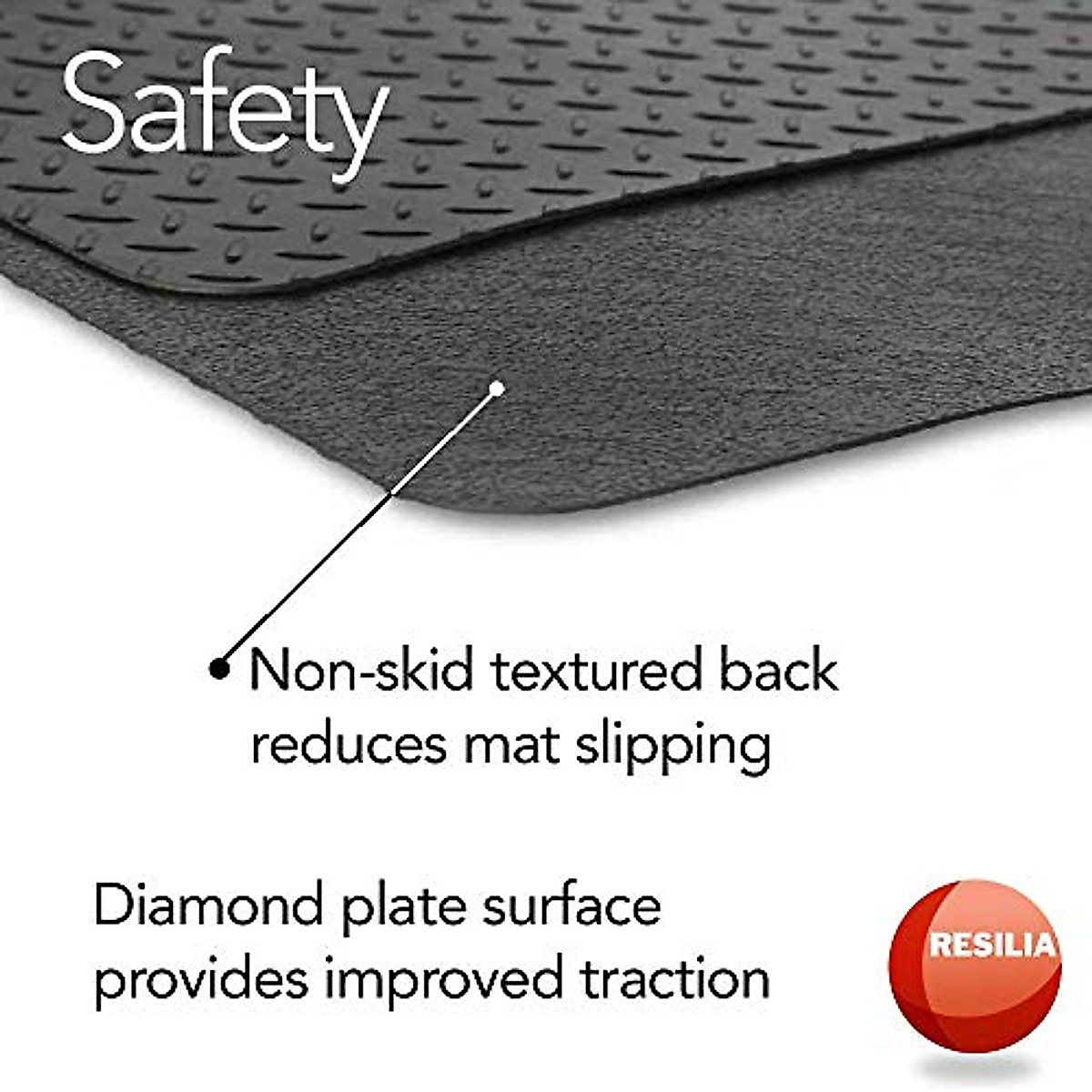 RESILIA - Large Under Grill Mat - Black Diamond Plate, 72 x 48 inches, 12-inch Splatter Protection Lip, for Outdoor Use