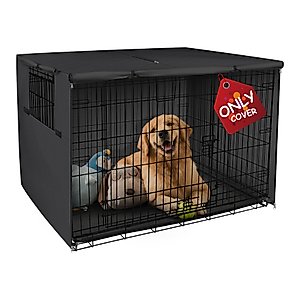 Explore Land 48 inches Dog Crate Cover Heavy Duty Polyester Pet Kennel Sunshade Universal Fit for Wire Cage (Black)