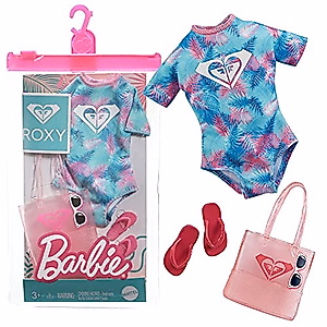 Barbie Fashions Doll Clothes Inspired by Roxy, Complete Look with 2 Accessories, Tropical Roxy Swimsuit GRD41