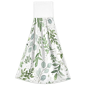 Giwawa Green Leaves Hand Towel 2 Pcs Soft Spring Leaf Hanging Towel High Absorbent Watercolor Plant Dish Towel Fast Drying Seasonal Leaves Hanging Tie Towels for Kitchen Bathroom Toilet Home 12x17in