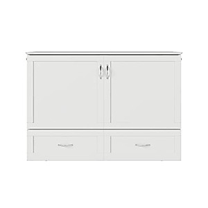 AFI, Hamilton Murphy Bed Chest with 6 inch Memory Foam Folding Mattress, Built-in Charging Station and Storage Drawer, Full, White
