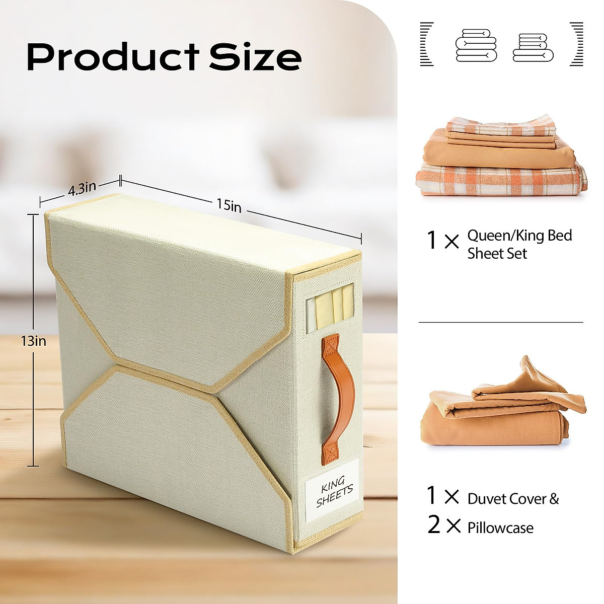 Yecaye 6 Pack Sheet Organizers and Storage, Bed Sheet Organizer for Linen Closet, Foldable Sheet Set Organizer with Clear Window and Label (Queen & King Size), Bedding Storage Box Container, Beige