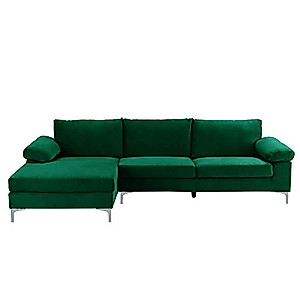 Casa Andrea Milano Modern Large Velvet L-Shape Sectional Sofa, with Extra Wide Chaise Lounge Couch