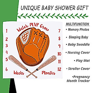 EARVO Baby Monthly Milestone Blanket, Photo Prop for Newborn Growth Photography, Baseball Month Blanket for Baby Boy Shower Gift Baby Growth Blanket boy, 40x40 inches, EADS254