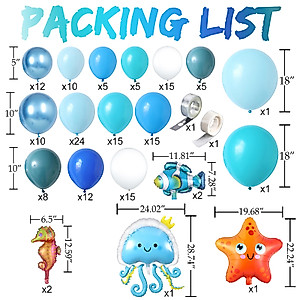 Under the Sea Party Decoration,162Pcs Mix Sky Royal Blue Balloon Arch Kit with Bubbles Starfish Octopus Jellyfish Foil Balloon for Sea Animal Ocean Theme Birthday Baby Shower Beach Pool Party Supplies