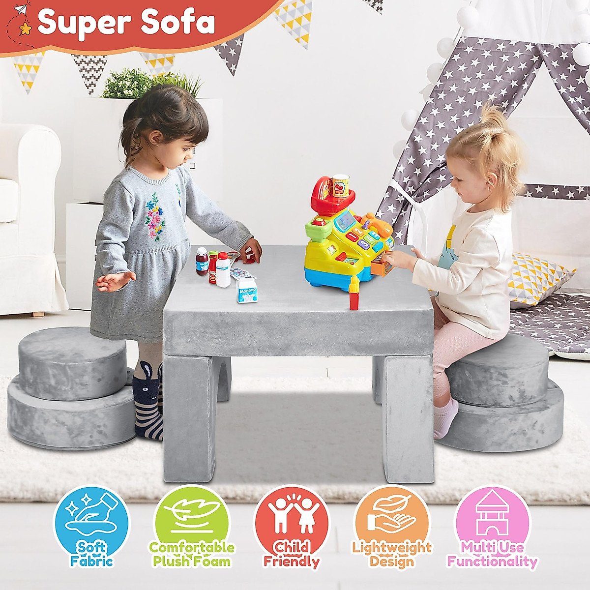 Kids Couch Sofa, 2024 Newest 16 PCS Modular Kids Play Couch 500+DIY Creative Toddler Couch, Freely Removable Baby Couch for Toddler Couch for Playroom Classroom Kids Room