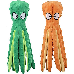 PLEACCOM Dog Squeaky Toys Octopus, No Stuffing Crinkle Plush Dog Toys for Puppy Teething, Durable Interactive Dog Chew Toys for Small to Medium Dogs Training and Reduce Boredom (2 Pack)