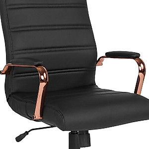 BizChair High Back Desk Chair - Black LeatherSoft Executive Swivel Office Chair with Rose Gold Frame - Swivel Arm Chair