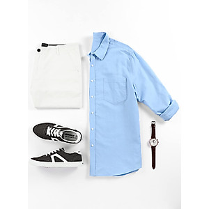 JMIERR Men's Cotton Linen Casual Stylish Button Down Shirt Long Sleeve Business Dress Shirts Fashion Summer Beach Shirts for Men Old Money Resort Wear with Pocket, US 43(L), Sky Blue