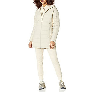 Amazon Essentials Women's Lightweight Water-Resistant Hooded Puffer Coat (Available in Plus Size), Stone, Medium