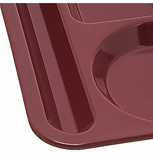 Carlisle FoodService Products Plastic Meal Tray Left-Handed Heavyweight Lunch Tray with 6-Compartments for Schools, Cafeterias, and Dining Halls, Melamine, 14 x 10 Inches, Dark Cranberry, (Pack of 12)