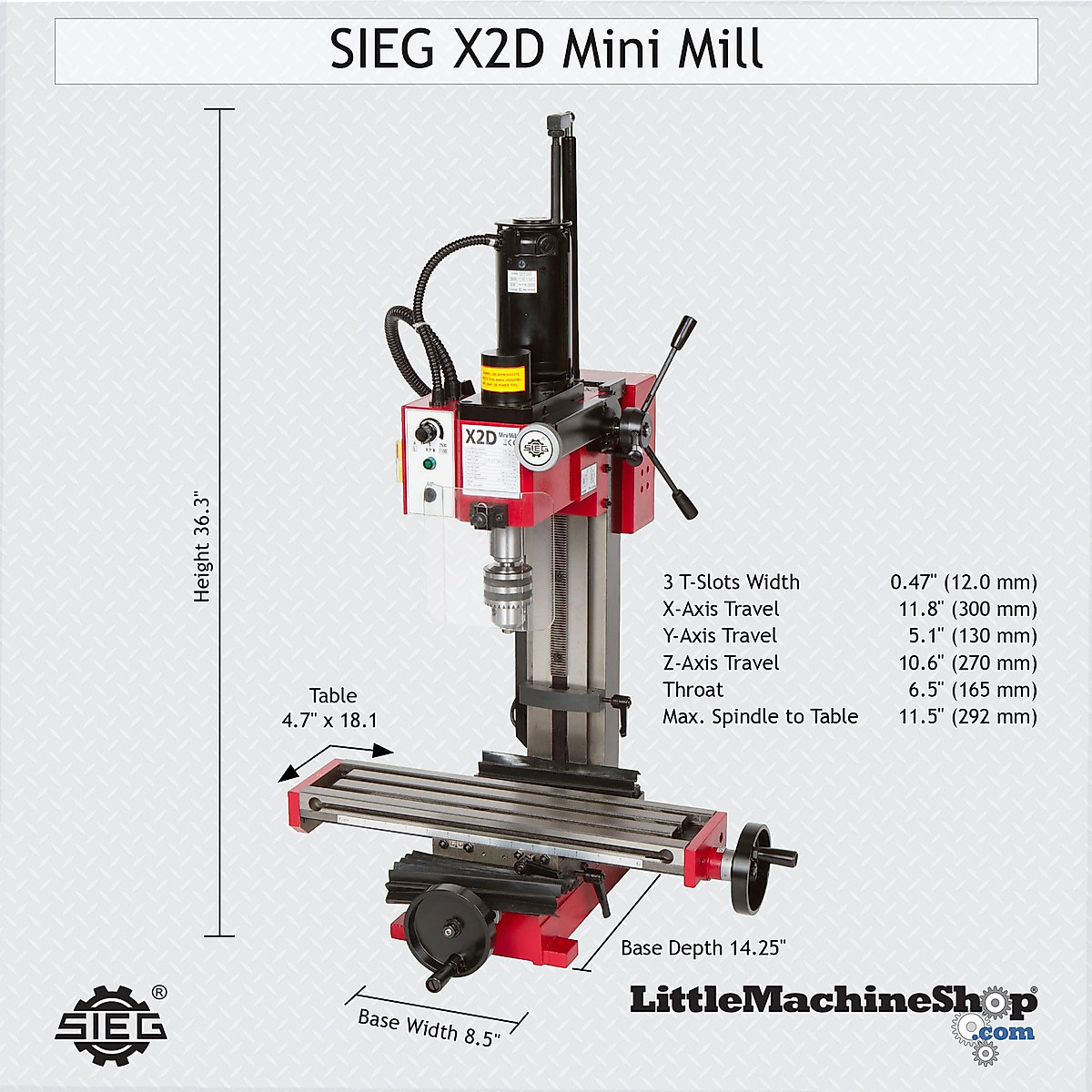 SIEG Mini Mill X2D - 350 Watt Variable Speed include R8 Spindle Taper, LittleMachineShop.com