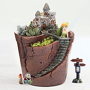 Yardwe Castle Shape Flower Pots Resin Succulent Plant Pots Fairy Garden Bonsai Planter