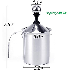 Sindh Stainless Steel Manual Milk Frother, Hand Pump Milk Foamer with Filter Screen for Cappuccino Coffee Latte Hot Chocolate, 14-Ounce Capacity (400ml)