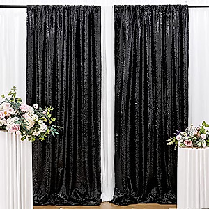 Black Sequin Backdrop Curtain Black Backdrop 2 Panels 2ftx8ft Curtain Drapes Sequin Background for Parties Shimmer Wall Backdrop Cloth