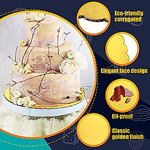 50 Pack 10 inch Gold Cake Boards Circle Rounds Cake Boards Scallop Edge Cakeboard Disposable Cake Base Grease Proof Cardboard Perfect for New Year Wedding Birthday Cake Decorating
