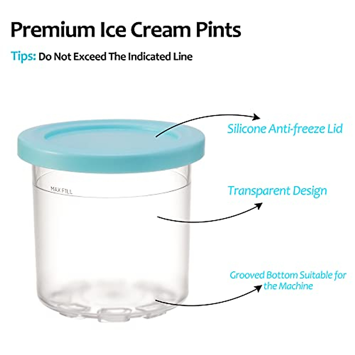 PARBEE 160z Extra Pint Containers with Lids 2 Pack Replacement Compatible with Ninja Creami NC301 NC300 NC299AMZ Series Ice Cream Maker, Dishwasher Safe Pints, Grey & Blue
