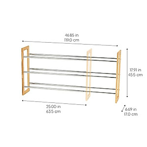 IRIS USA 3-Tier Shoe Rack, Up to 15 Pairs, 25" - 46"L Extendable Shoe Shelf, for Entryway Mudroom, Extendable Shoe Organizer for Closet, Stackable Shoe Storage, Metal Shoe Shelf for Small Space