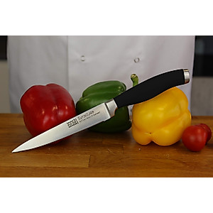 Taylors Eye Witness Syracuse Serrated Utility Kitchen Knife - Professional 13cm/5” Cutting Edge, Multi Use. Ultra Fine Toothed, Razor Sharp Blade. Soft Textured Grip Matte Black Handle.
