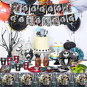 Nightmare Party Supplies 123Pcs Nightmare Tableware Included Banner,Cups,Plates,Napkins,Tablecloth for Nightmare Halloween Party Decoration Supplies