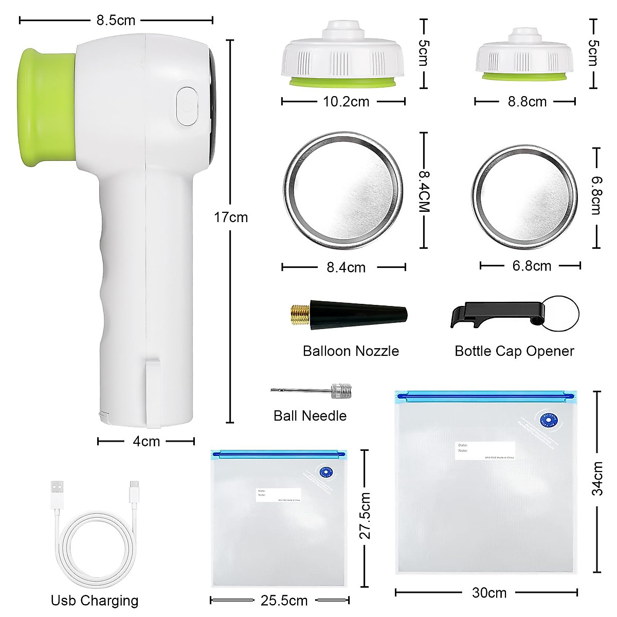 cjc Handheld Vacuum Sealer, Electric Vacuum Sealer for Food, 4-in-1 Mason Jar Vacuum Sealer, Rechargeable Vacuum Sealer, Portable Vacuum Sealer Machine Kit, Small Vacuum Pump for Travel