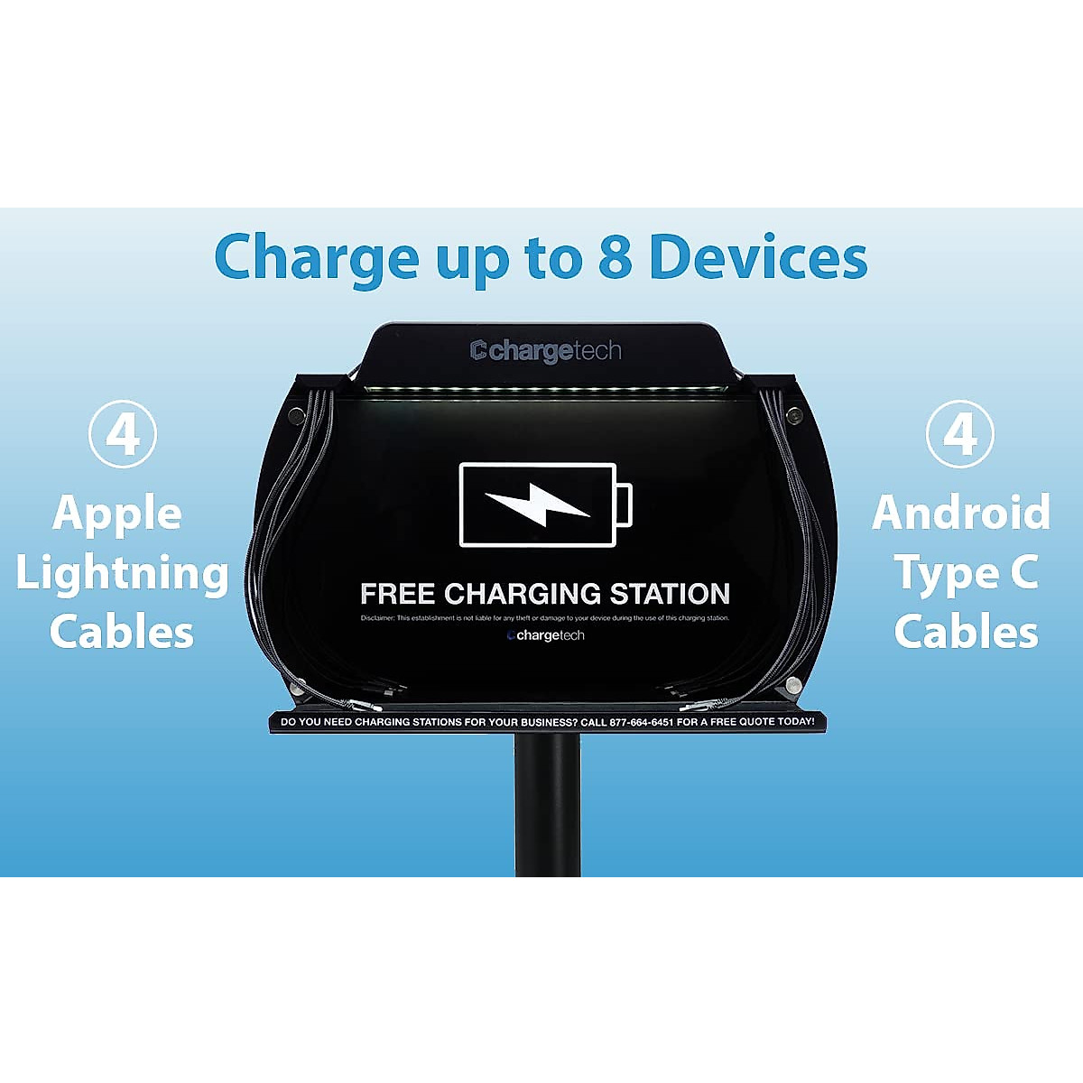Chargetech S9 Power Stand Charging Station Hub - Charging Station for iPhone, iPad, Lightning Cable - Android Cell Phone Charger, Tablets, USB Type-C - Charges Up to 8 Devices