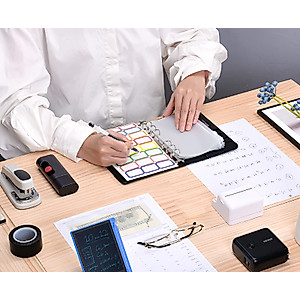 A6 Budget Binder with Cash Envelopes, PU Leather Refillable Notebook Binder, Loose Leaf Organizer Binder Cover, Money Organizer for Cash with Elastic Belt Closure (Black)