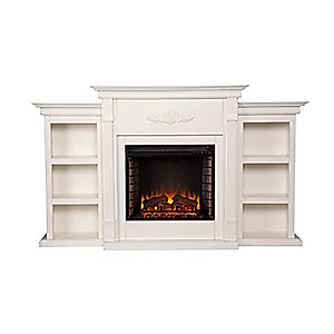 SEI Furniture Tennyson Electric Bookcases Fireplace, Ivory