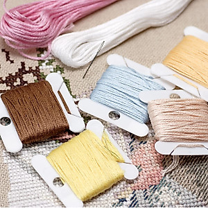 Embroidery Floss Cross Organizer Box Tools - Bobbin Winder, 1 Removable 36 Compartments with 120 Hard Plastic Floss Bobbins and Floss Number Stickers for Craft DIY Embroidery Sewing Storage(127pcs)