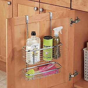 iDesign Axis Over the Cabinet 2-Tier Kitchen Storage Basket Organizer for Aluminum Foil, Sandwich Bags, Cleaning Supplies, Garbage Bags, Bath Supplies, Chrome