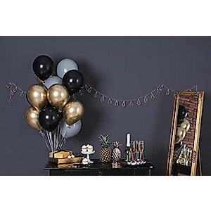 60pcs Gold Silver Black Balloons 12 Inches Latex Gold Silver Black for Birthday Party Baby Shower Graduation Decorations.