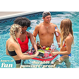 Polar Whale Large Floating Spa Hot Tub Bar Drink and Food Table Red and Black Refreshment Tray for Pool or Beach Party Float Lounge Durable Foam 23.5 Inches 9 Compartment UV Resistant