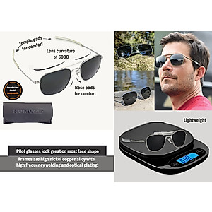 Humvee CampCo Pilot Sunglasses - Polarized Aviator Sunglasses Bayonette, 57mm, Matte Silver Frame, Gray Polarized Lens