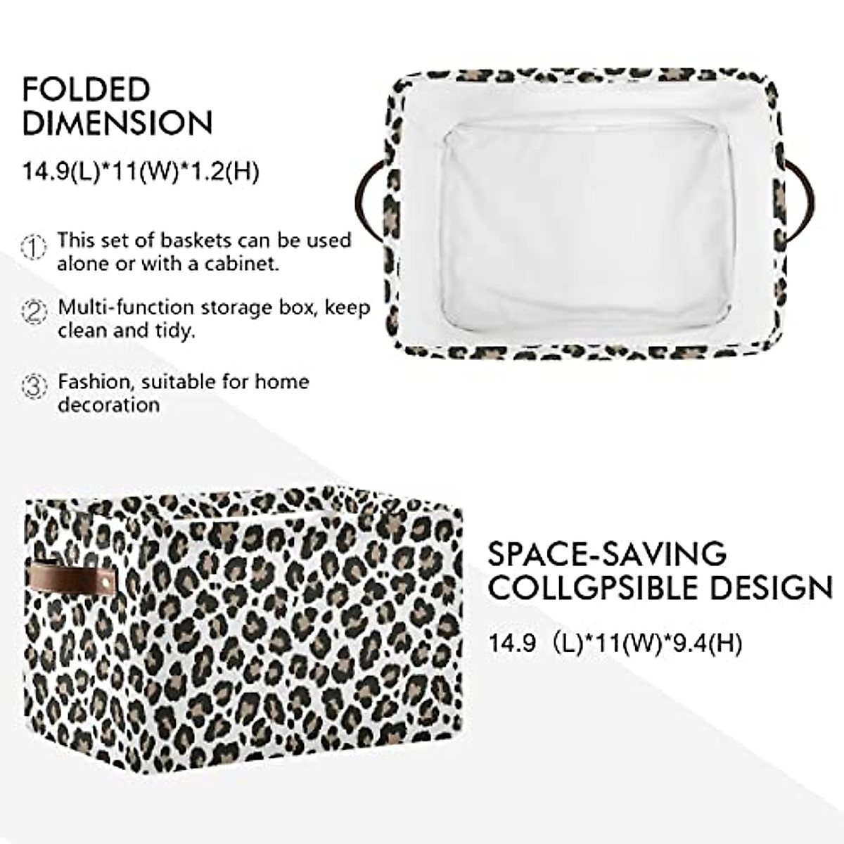 Leopard Cheetah Print Animal Skin Square Storage Basket Storage Bins Canvas Storage Organizer Closet Shelf Organizer for Home Office, 1 Pc
