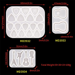 RESIN GO Guitar Pick Resin Mold Set, Guitar Triangle Plectrum Resin Molds Silicone, Resin Keychain Molds for Musical Accessories
