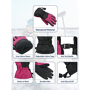 Century Star Kids Waterproof Gloves Snow Gloves Warm Winter Gloves for Kids Boys Girls Ski Gloves Sport Mittens Black 10-14 Years