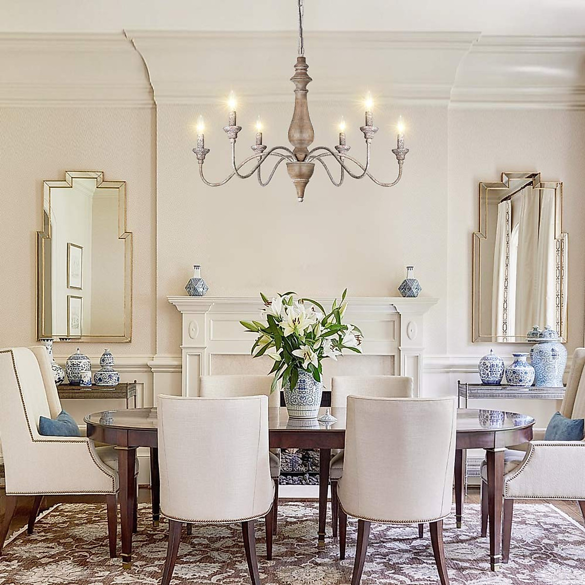 Congratsu 6 Light French Country Chandelier for Dining Room, Farmhouse Chandeliers for Living Room, Bedroom, 29.5” Dia