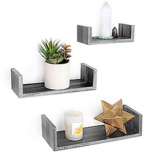 Under.Stated Floating Shelves U Shaped, Rustic MDF with PVC Wall Mounted Display Rack, Multi-Purpose Hanging Shelves Set of 3 (Rustic Grey)