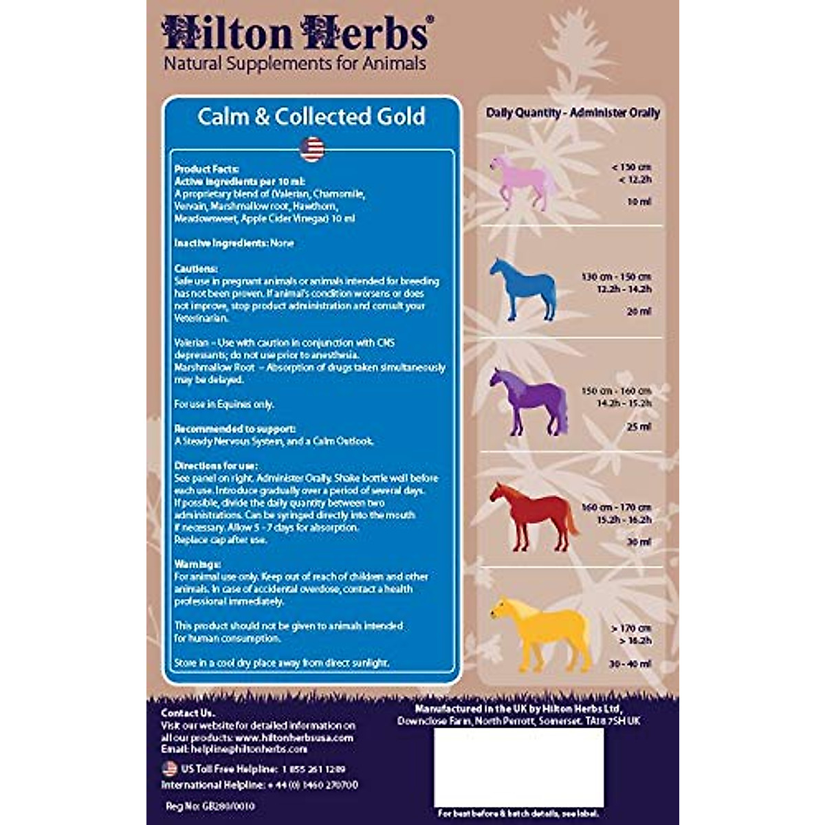 Hilton Herbs Calm and Collected Gold Liquid Herbal Supplement for Nervous/Agitated Horses, 2.1pt Bottle