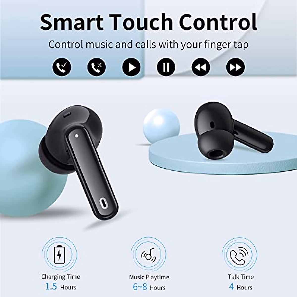 Wireless Earbuds Bluetooth Headphones LED Power Display Earphones Active Noise Cancelling Ear Buds with Charging Case Bluetooth 5.3 Hi-Fi Stereo in-Ear Earbuds for iPhone/Android/PC/Laptop (Black)