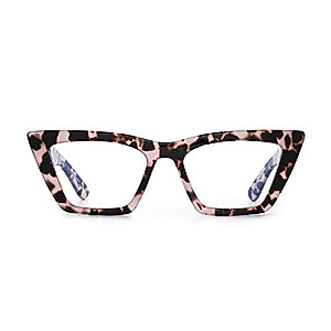 GLINDAR Cat Eye Blue Light Blocking Glasses Vintage Narrow Square Computer Eyeglasses Acetate Frame Tortoise
