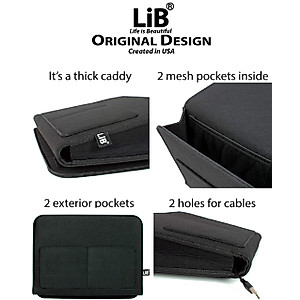 Lib Bedside Caddy, Original Design | Large Size 9.5" x 13.5" | Laptop Holder | 100% Handmade | College Room, Kids Bunk Bed, Hospital Bed | Night Hanging Storage Organizer (Black)