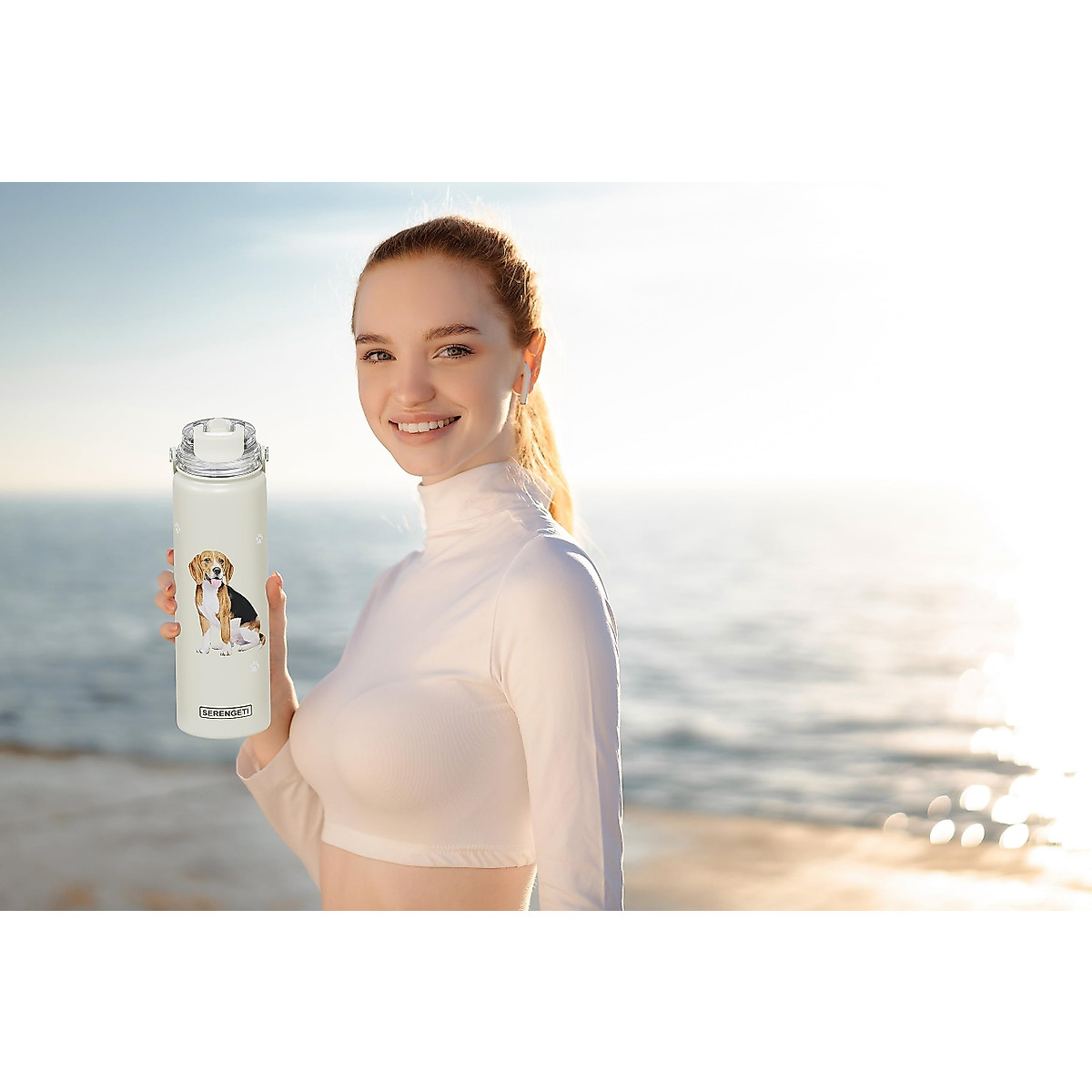 Stainless Steel Water Bottle 24 Oz. with Spill Proof detachable straw - Double walled Vacuum Insulated water flask - Realistic 3D Print - SERENGETI waterbottle (Beagle)