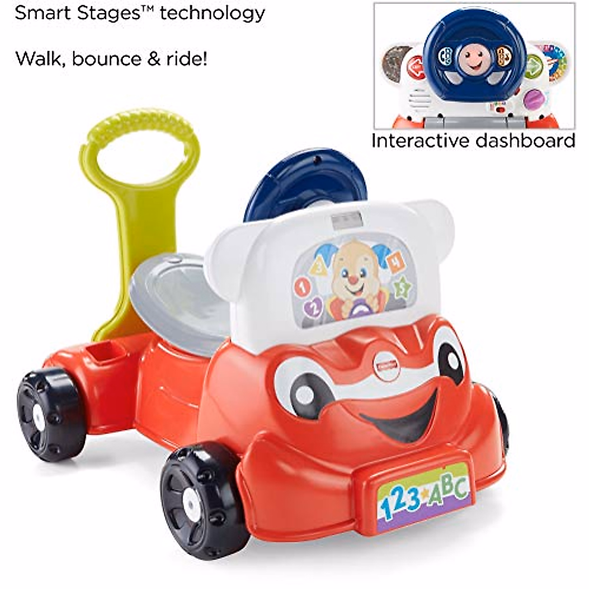 Fisher-Price Laugh & Learn 3-In-1 Smart Car, Baby Walker & Toddler Ride-On Toy with Smart Stages Learning Content for Ages 9+ Months