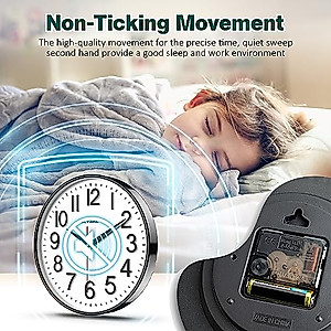 GLVSAE Wall Clock 12 Inches Non-Ticking Wall Clocks Battery Operated Non Ticking Large Easy to Read with Stereoscopic Dial Ultra-Quiet Movement Quartz for Office Classroom School Home Bedroom Kitchen
