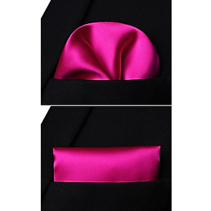 Mens Solid Pink Tie Classic 3.4" width Necktie and Pocket Square Set with Gift Box by HISDERN,Deep Pink,One Size