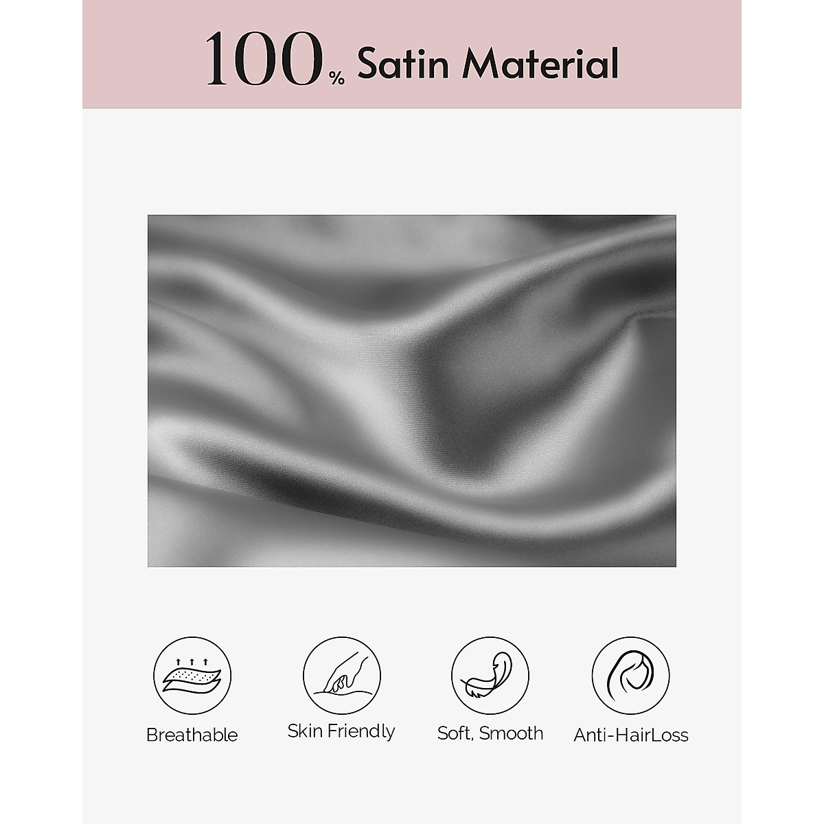 Yanideer Satin Pillowcase for Hair & Skin Travel Elastic Band Cooling Satin Pillowcases - Satin Pillow Case Cover Pillow Cases Standard Size Queen, Dark Grey