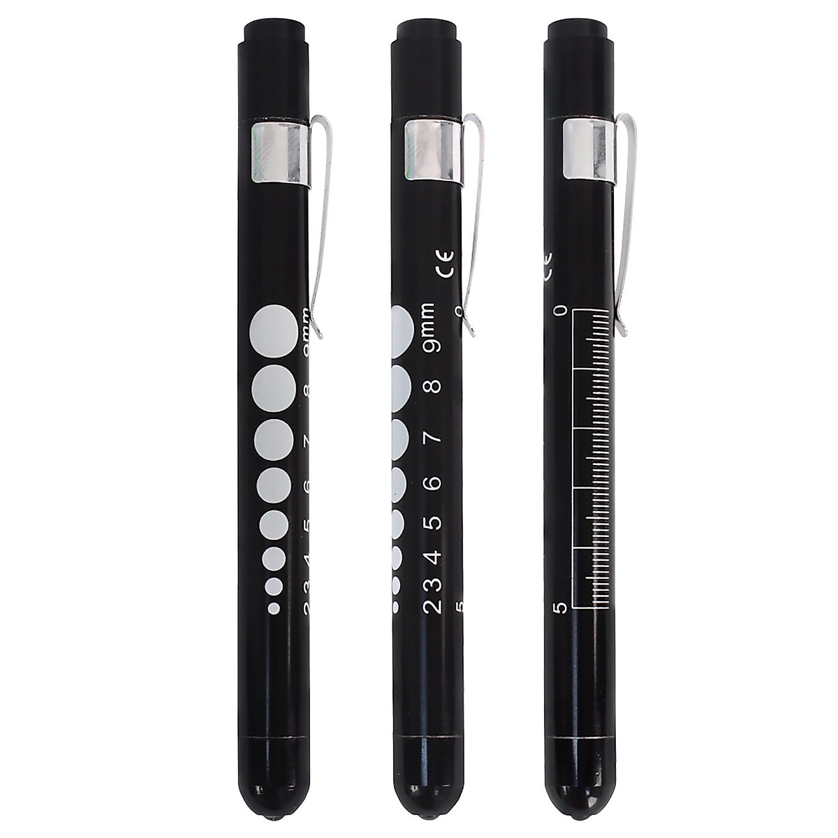 Dixie Ems Reusable LED Diagnostic Medical Penlight with Pupil Gauge and Pocket Clip (Batteries Included) (2, Black/Silver)